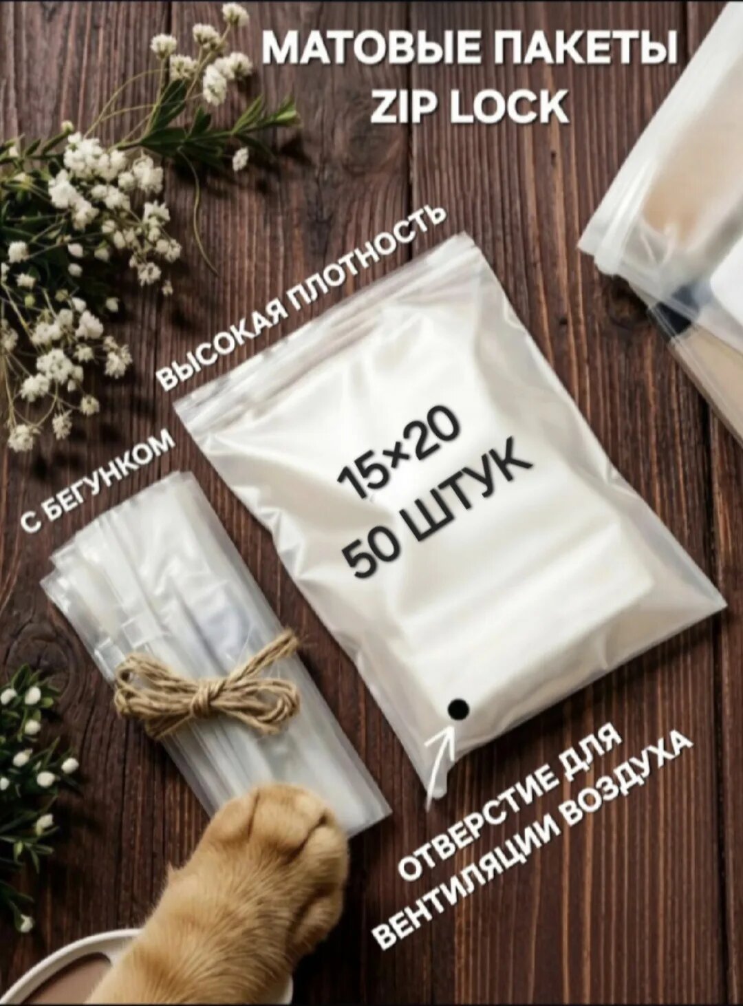 Зип лок пакеты 15х20 см, 50шт/Упаковочные Zip пакеты для одежды/матовые пакеты для упаковки/хранения вещей/с бегунком
