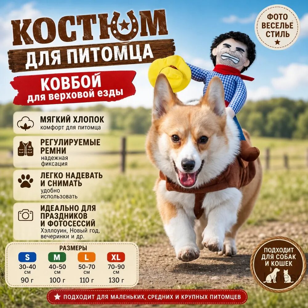 Костюм для питомца в стиле ковбоя для верховой езды