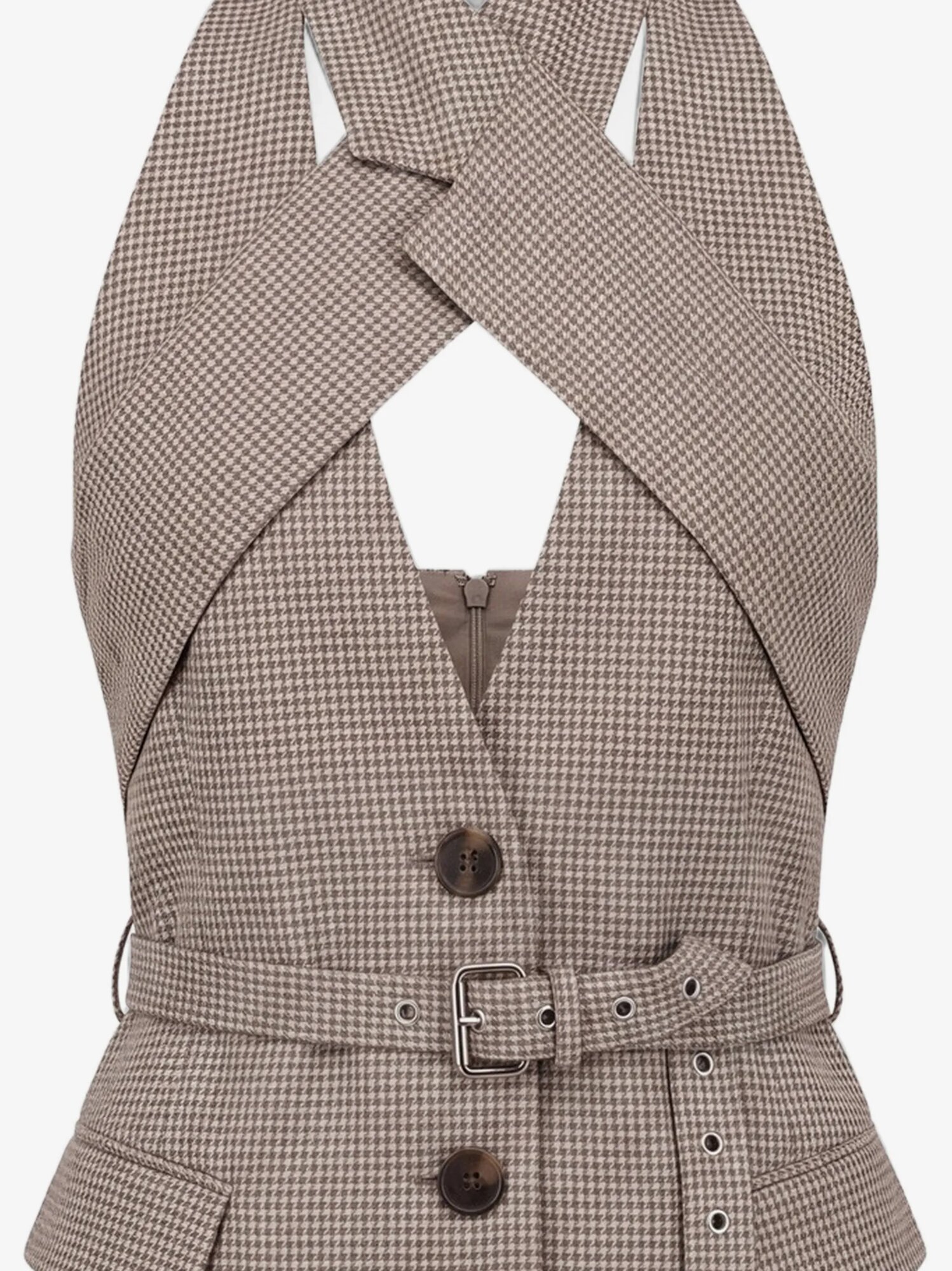 Жилет MONSE Houndstooth-pattern cross-lapel vest, размер 2, коричневый — фото 1
