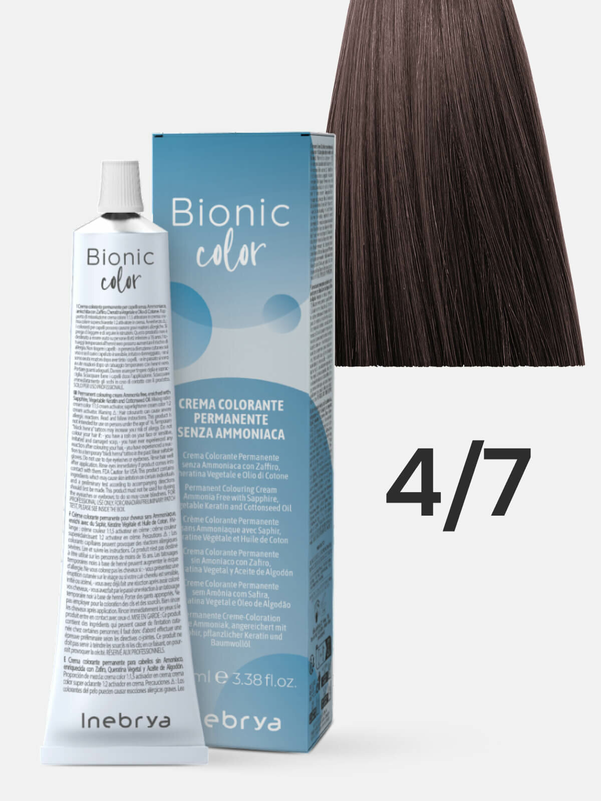 Крем - краска для волос профессиональная без аммиака Inebrya Bionic Color 4/7 Каштановый Шоколадный, 100 мл