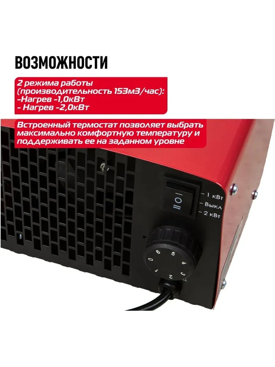 Керамический тепловентилятор 2 кВт с термостатом для дома — фото 1