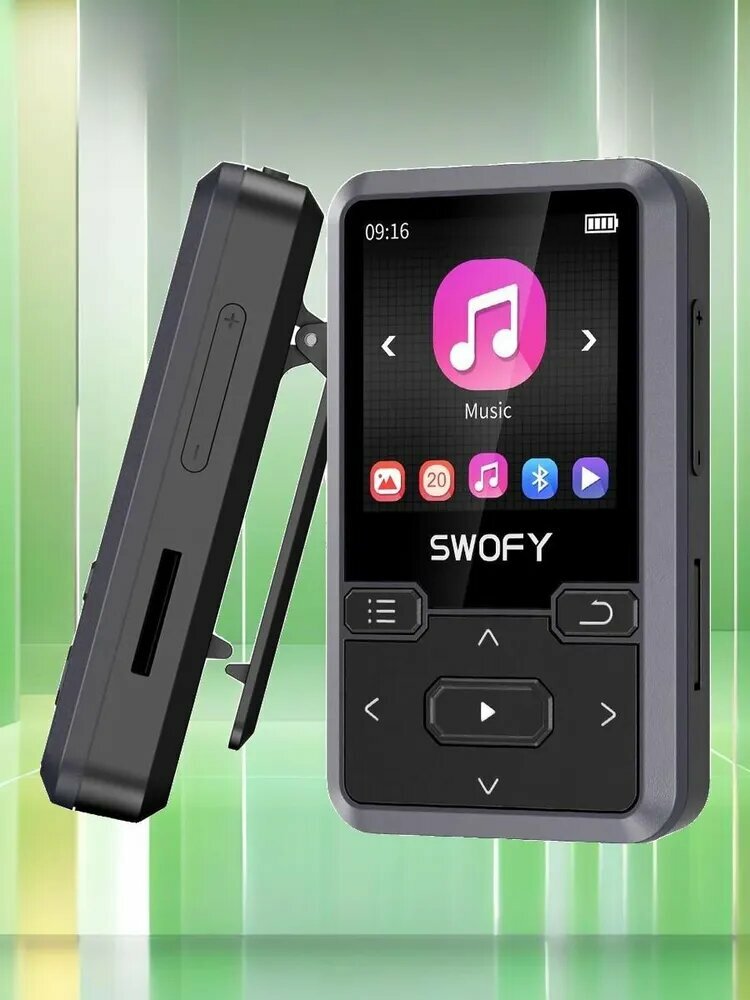MP3-плеер SWOFY M10 Clip, Bluetooth 5.0, 32Гб, черный, оранжевый