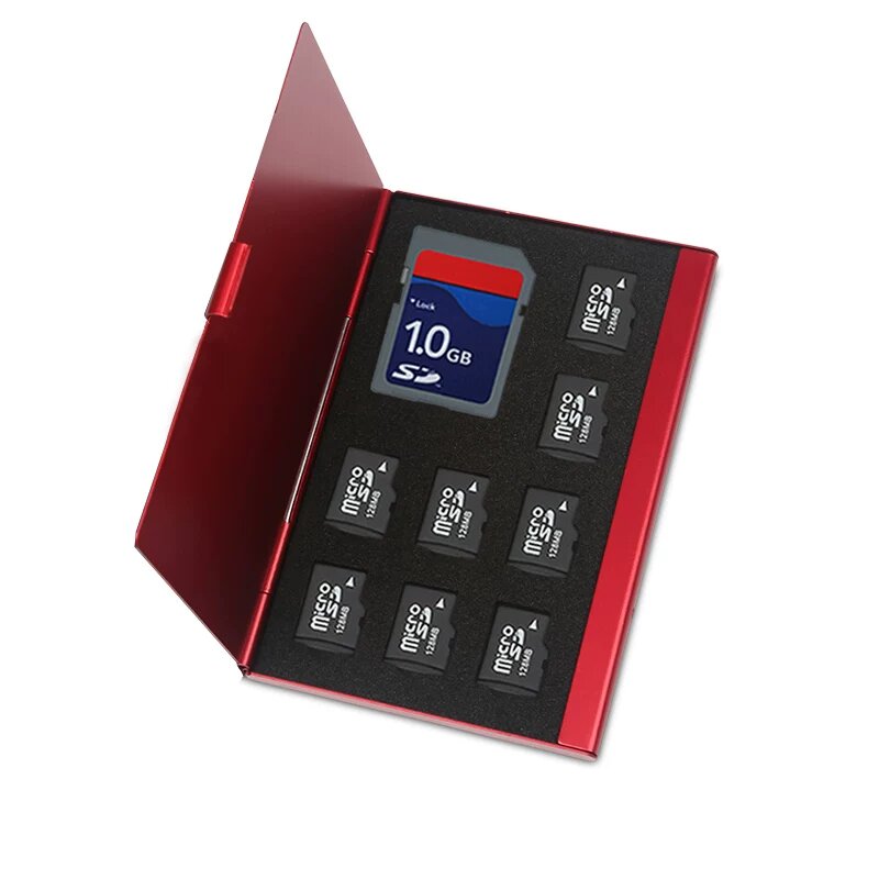 1 кейс для SD-карты + 8 кейсов для TF-карт с инструментом для SIM-карт - Красный