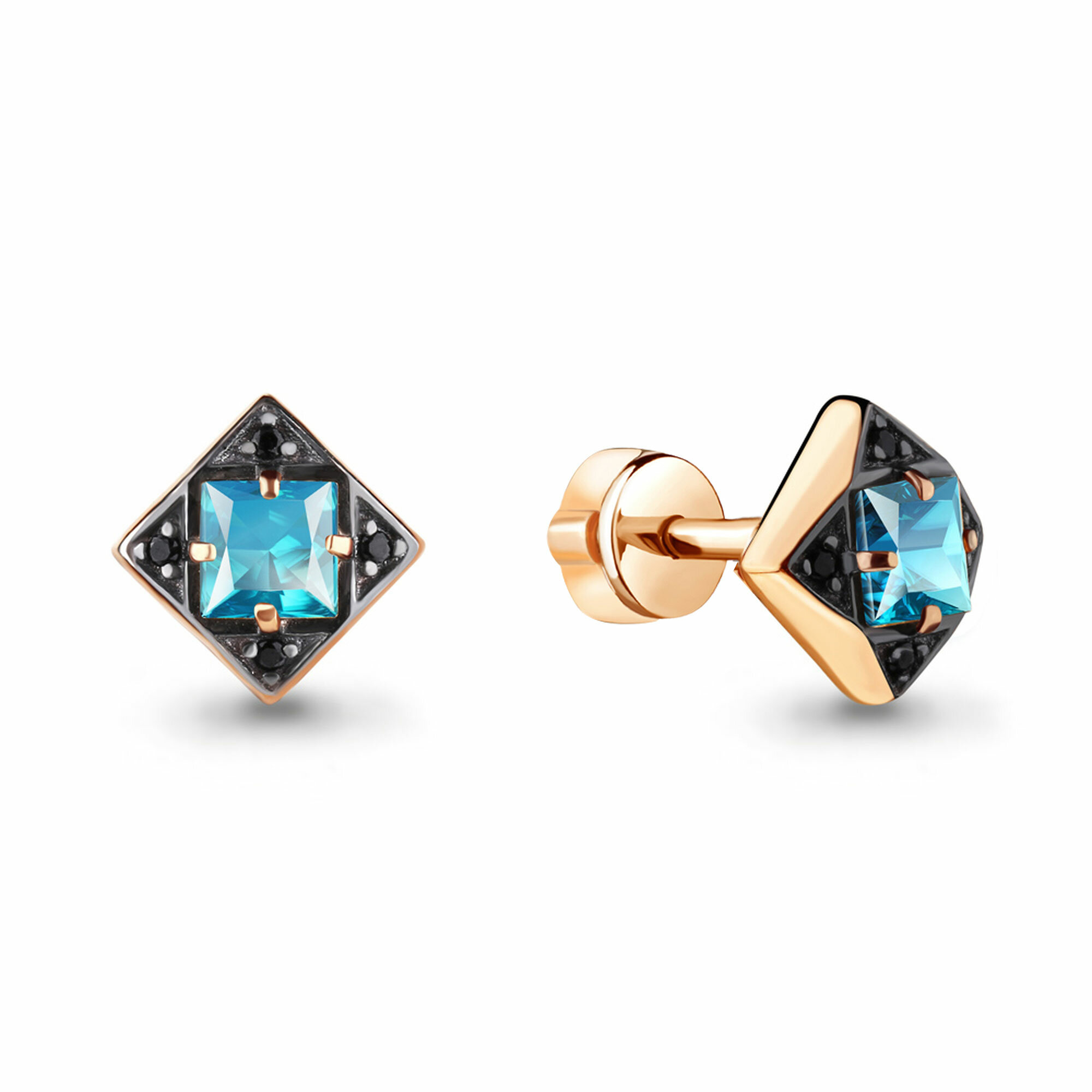 Серьги пусеты, серебро, 925 проба, золочение, топаз, кристалл