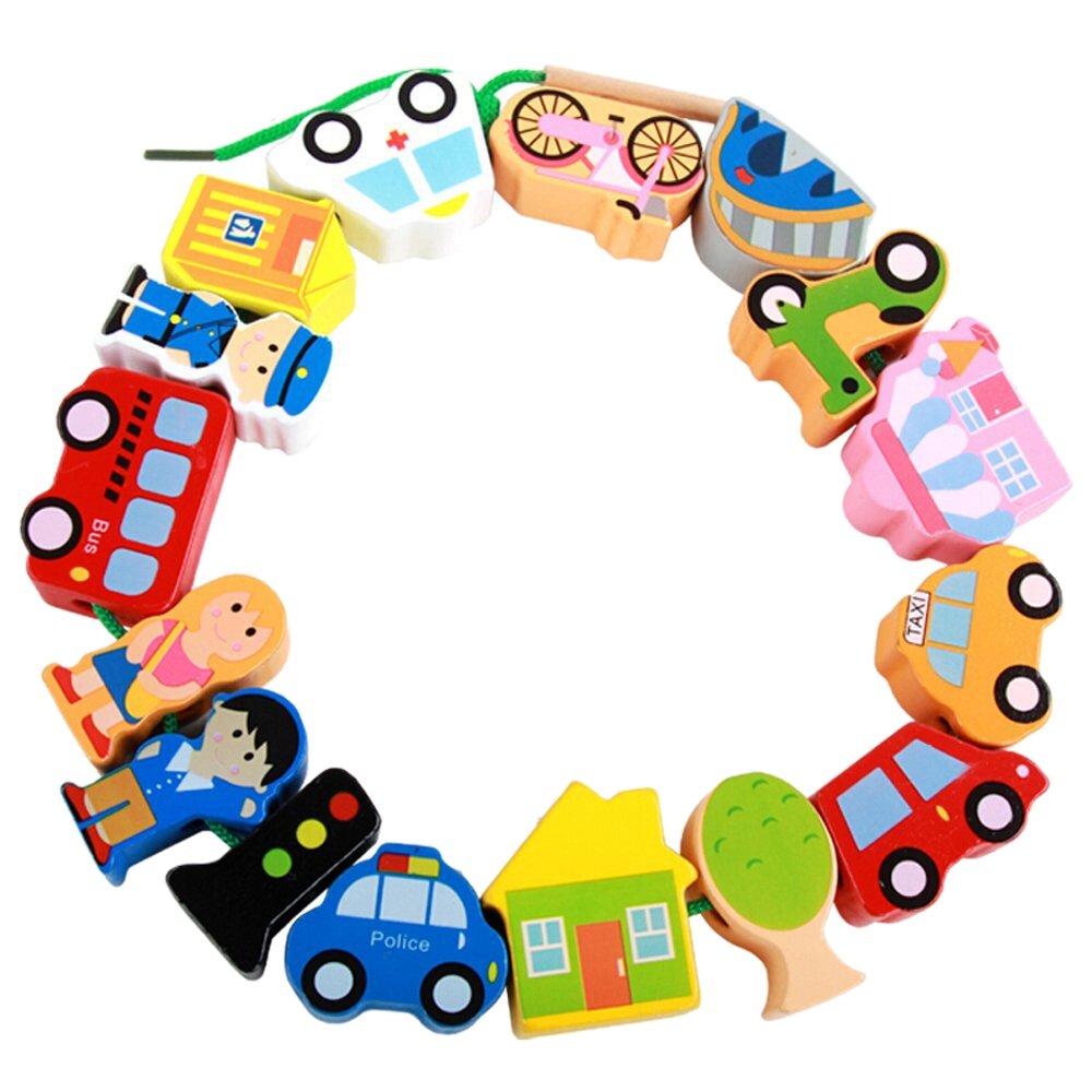 Игрушка на веревочке, бисер, деревянный городской автомобиль, обучающий игровой набор, для детей 1-2 лет, 16 предметов