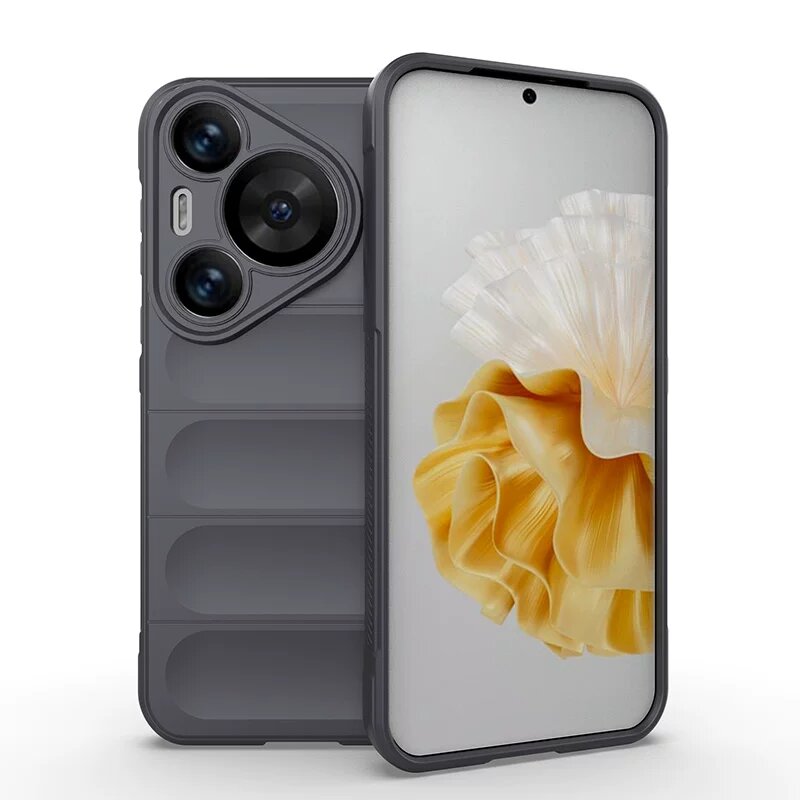 Huawei Pura 70 Pro+ Чехол для телефона, серый, мягкий силикон с кожным покрытием и невидимой защитой от падений