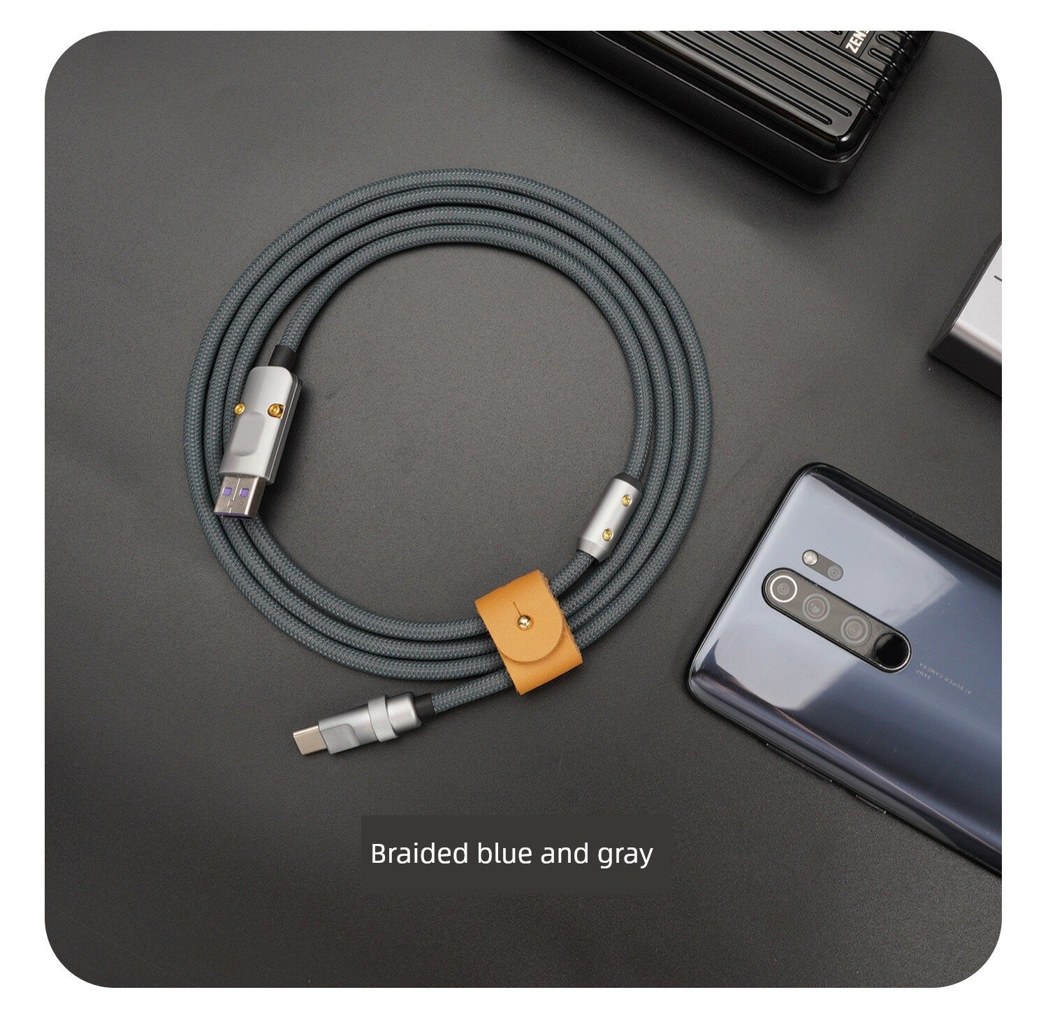 1.5 м USB-A к Type-C Кабель из плетеного нейлона с сине-серым цветом, гибкий и прочный для ПК устройств