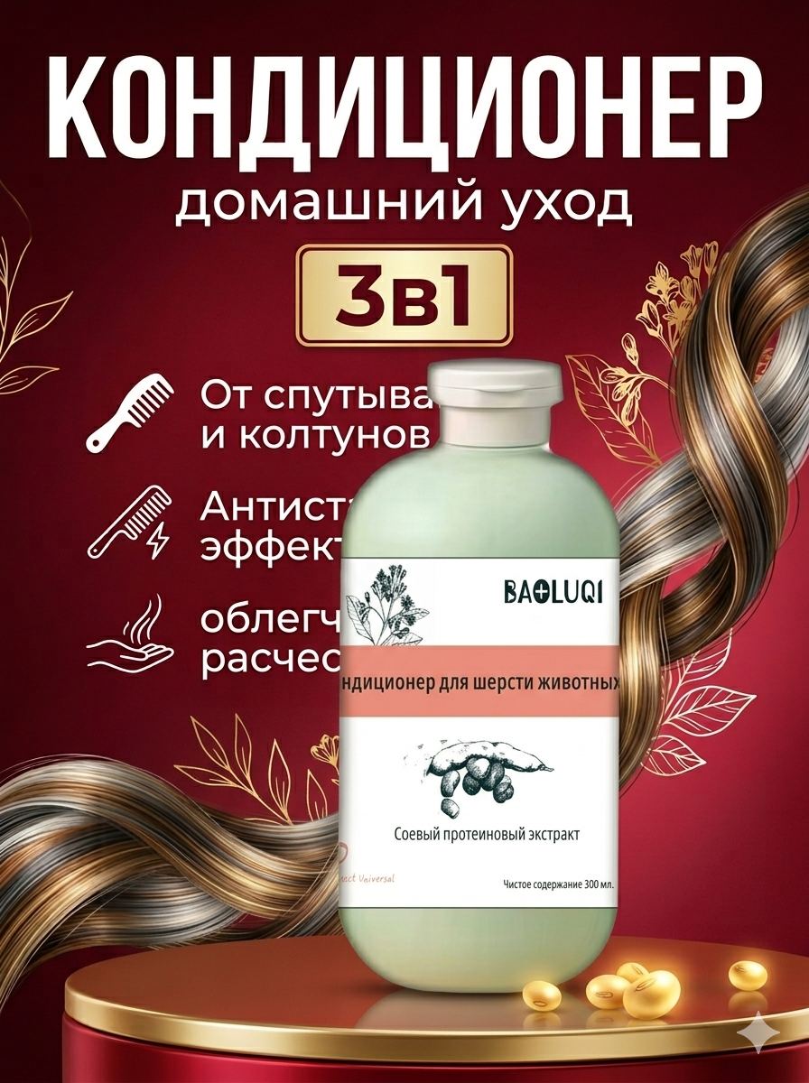 Кондиционер для собак и кошек, бальзам от колтунов, увлажняющий и смягчающий, для легкого расчесывания шерсти 300 мл