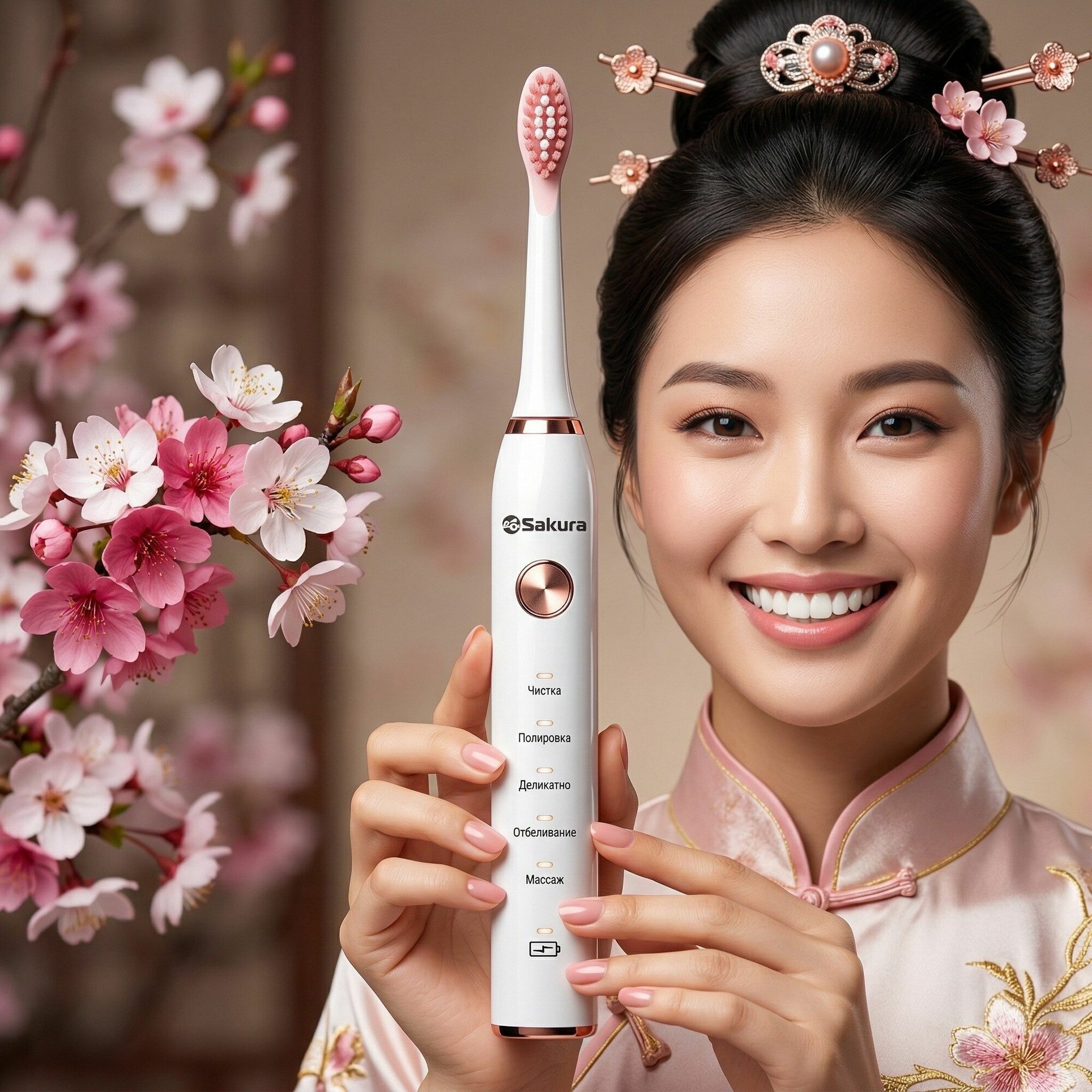 Зубная щетка Sakura SA-5561W ультразвуковая 5 режимов 2 насадки