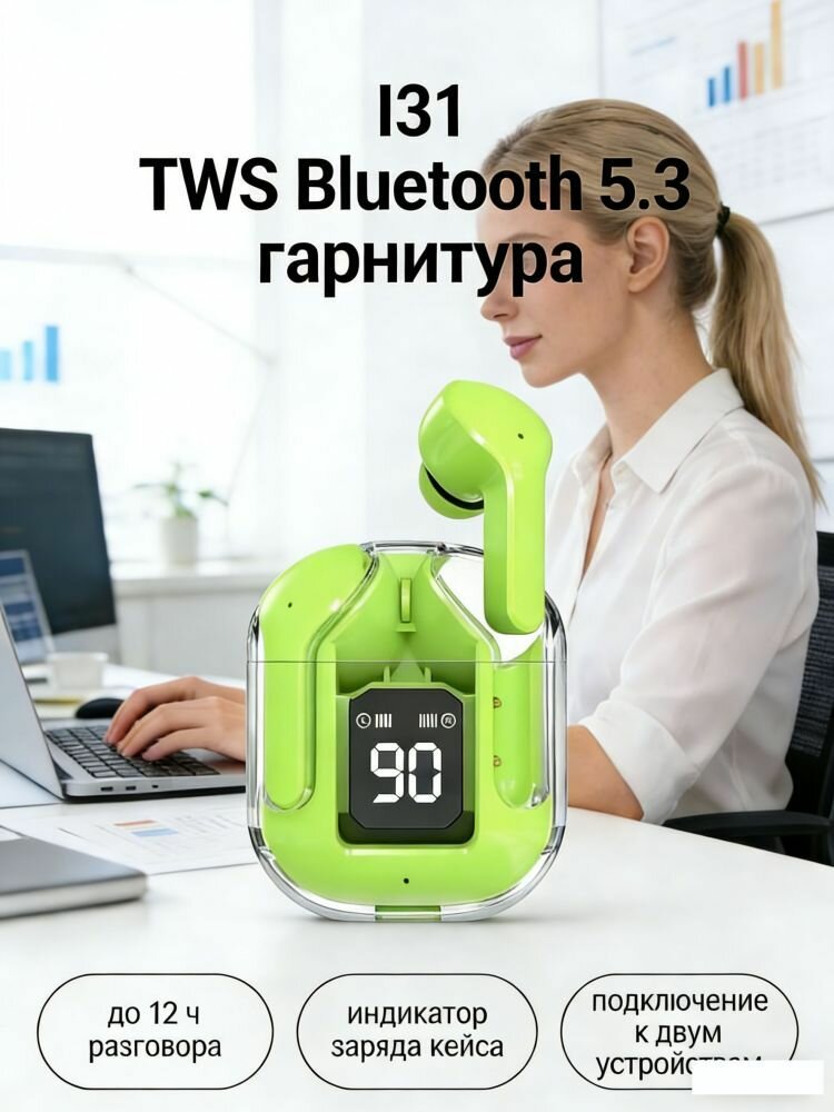I31 TWS Bluetooth 5.3, до 12 ч, ушные крючки