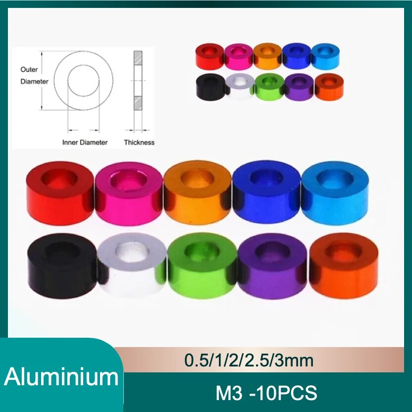 10 шт. фиолетовые алюминиевые прокладки М3 1.0x6x3mm