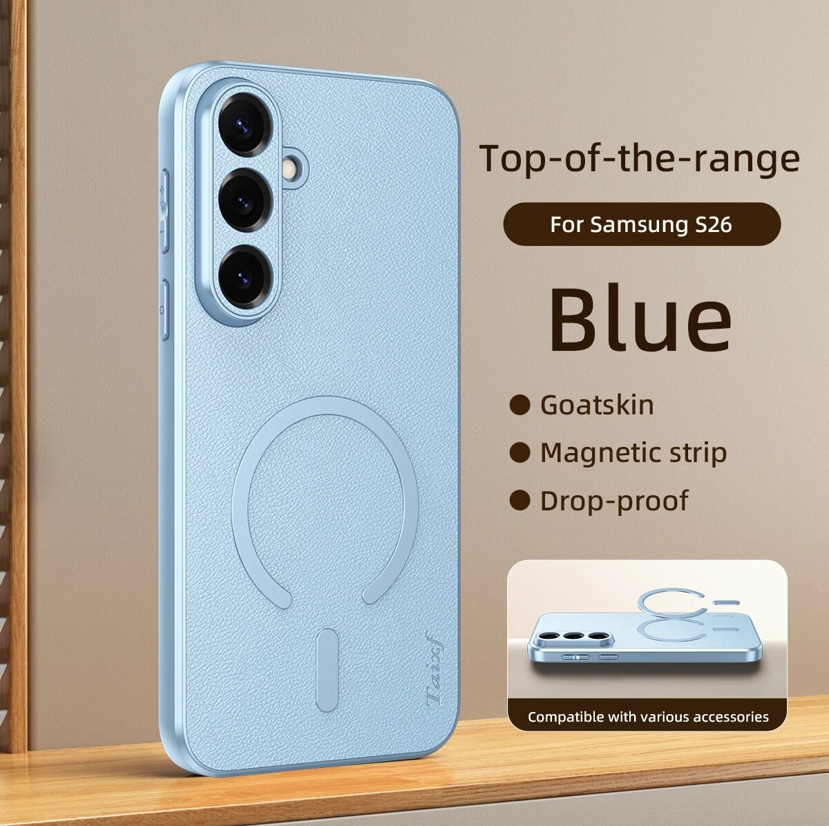 Чехол Samsung Galaxy S26 Blue, кожзам, магнит, drop-proof