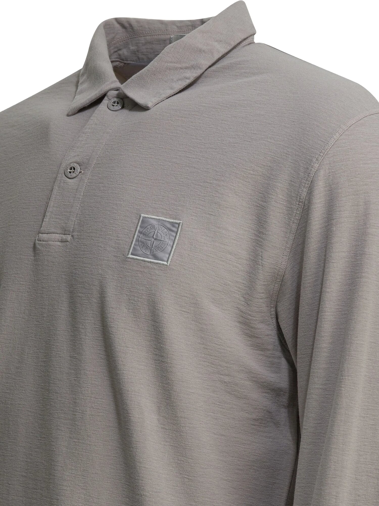 Рубашка Stone Island Logo-patch long-sleeve polo shirt, размер L, grey — фото 1