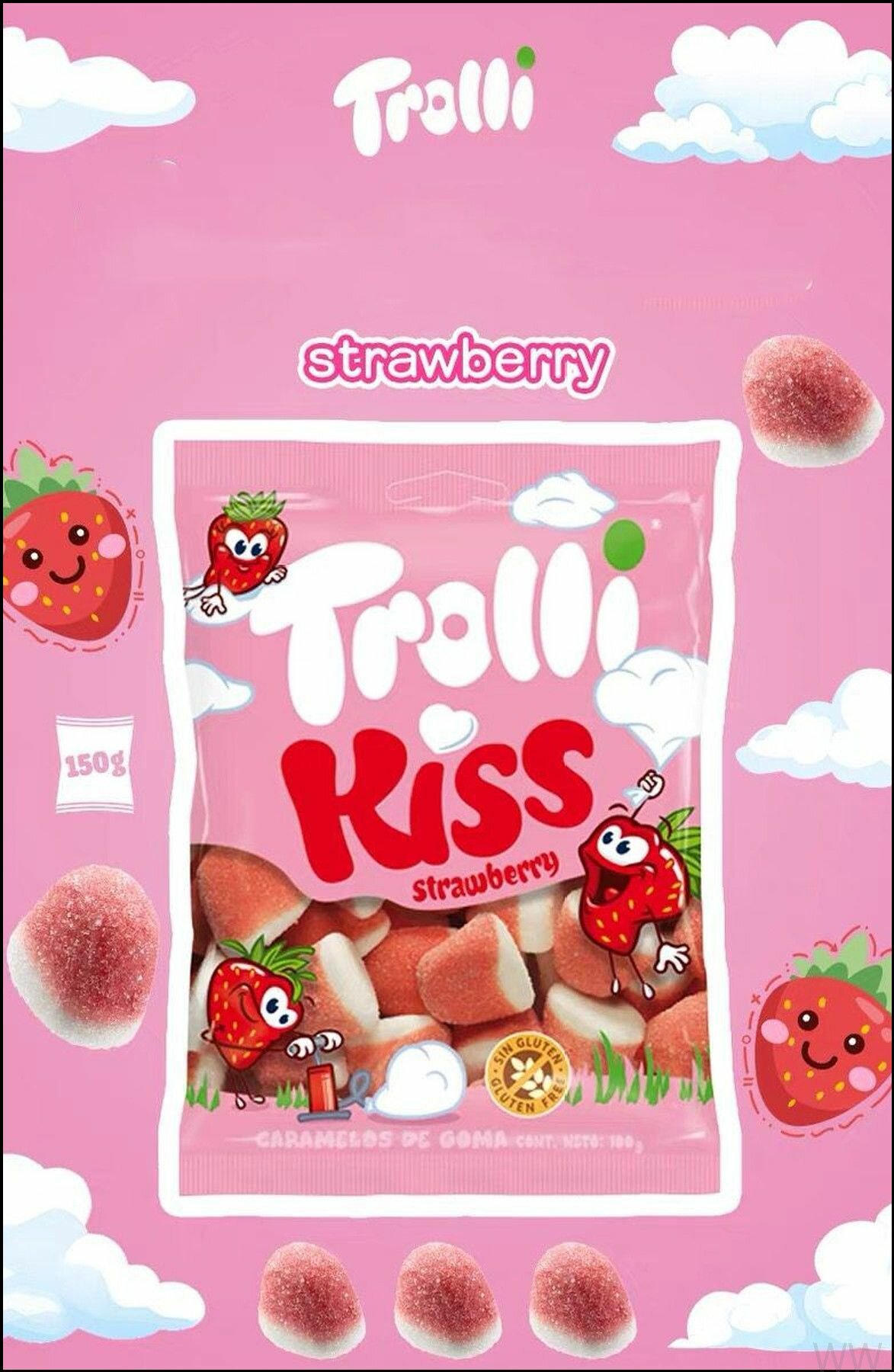 Trolli Конфеты Trolli kiss, предотвращающие неприятный запах изо рта, жевательные, с джемом, веселые закуски