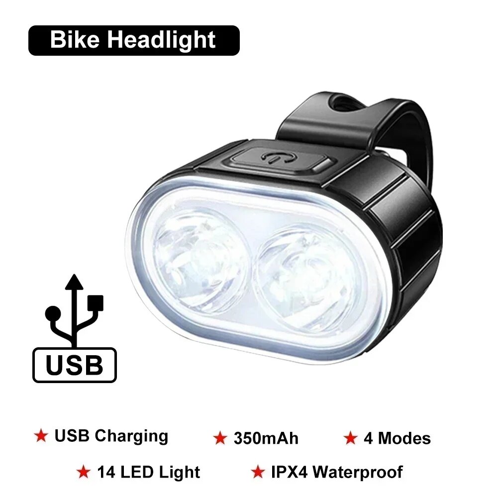 Велофара USB, 14 LED, 4 режима, IPX4, 350mAh