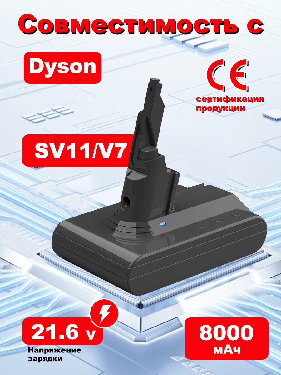 Сменный аккумулятор (акб) для беспроводного вертикального пылесоса Dyson (Дайсон) Dyson SV11/V7 Animal/V7 Motorhead/V7 Cord-free/V7 Absolute/V7 Fluffy (21.6V, 8000mAh)