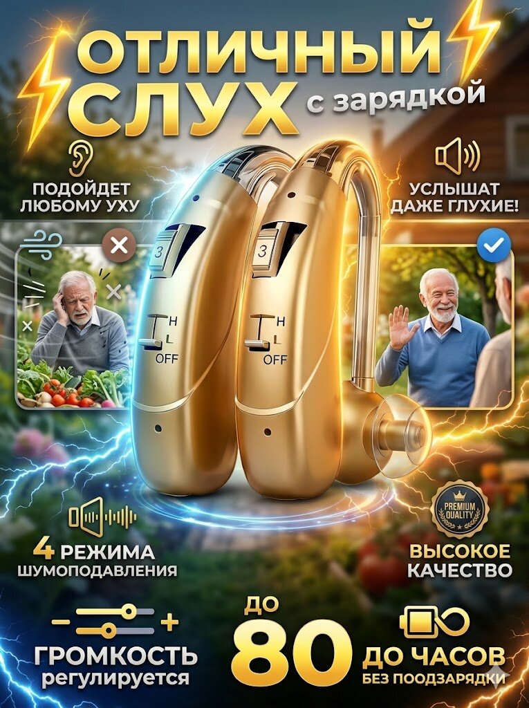 Накладной слуховой прибор с зарядным устройством для пожилых и взрослых