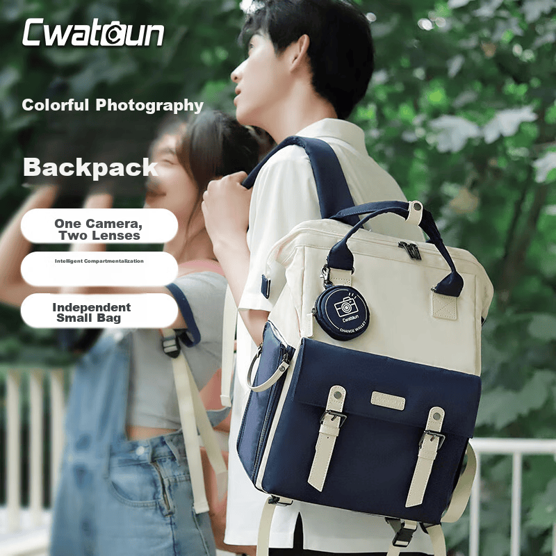 CWATCUN фотоаппаратный рюкзак для мужчин и женщин — плечевой и ручной, холст, вместимость 1 фотоаппарат 2 объектива