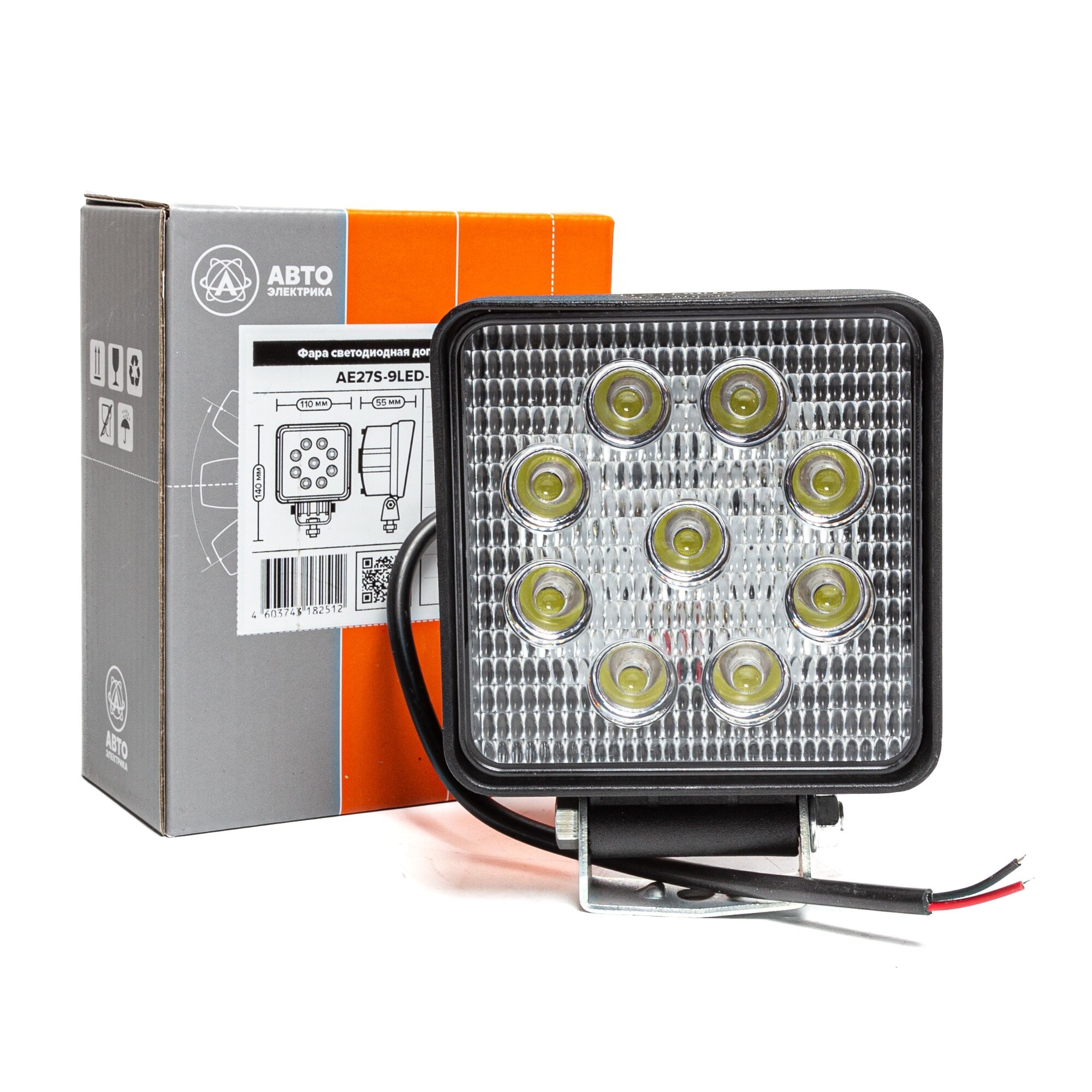 Фара светодиодная дополнительная, 12/24В, квадратная, арт. AE27S9LED55PC АвтоЭлектрика