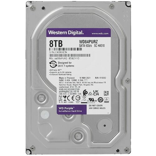 Жесткий диск WD Purple WD84PURZ, 8ТБ, HDD, SATA III, 3.5"