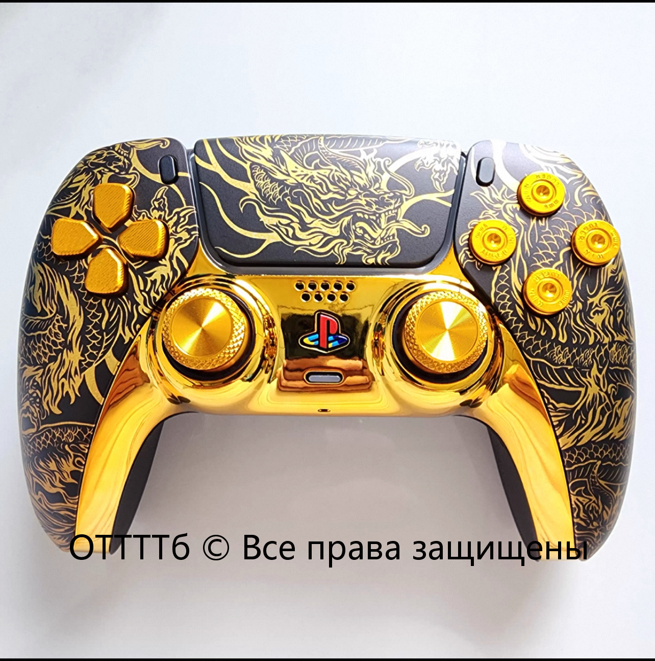 Оригинальный контроллер PS5 с апгрейдом на джойстики TMR, тема Золотой дракон.