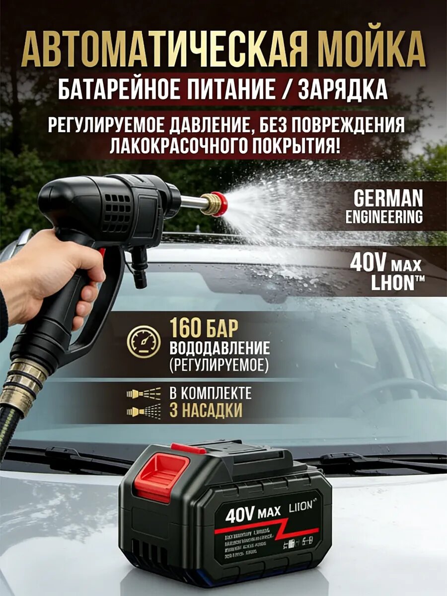Мойка высокого давления HIOMEE, портативная, аккумуляторная, с фильтром, в кейсе
