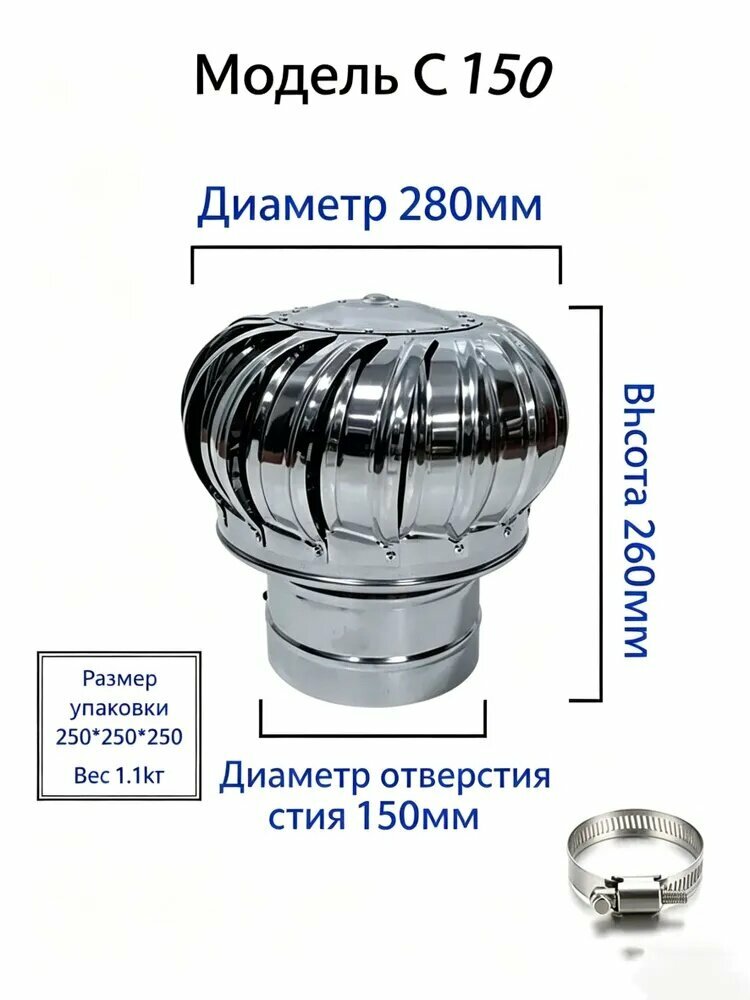 Турбо-дефлектор из нержавеющей стали 150 мм для вентиляционных труб