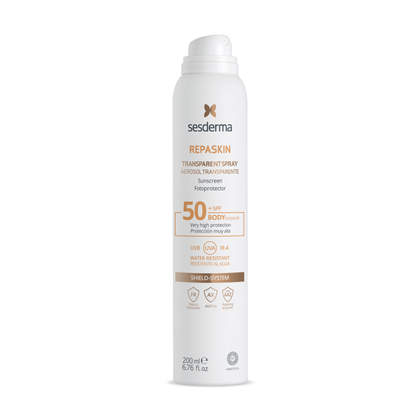 Sesderma REPASKIN TRANSPARENT SPRAY Aerosol Body Sunscreen SPF 50 - Спрей солнцезащитный прозрачный для тела, 200 мл