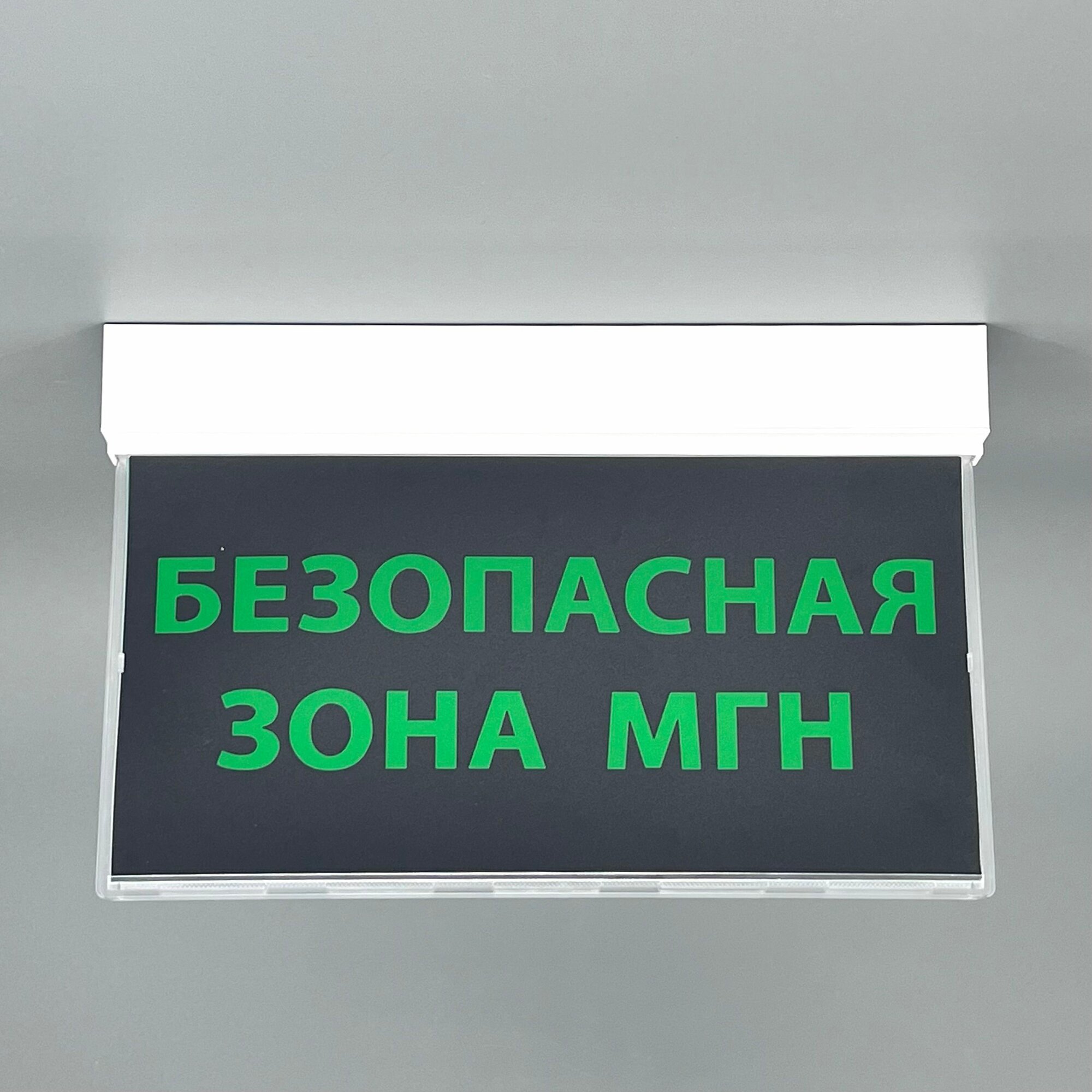 Световой указатель аварийный светильник MBD-089N Е-12 "Безопасная Зона МГН", автономный режим 180 мин, подвесной 317x203x45мм