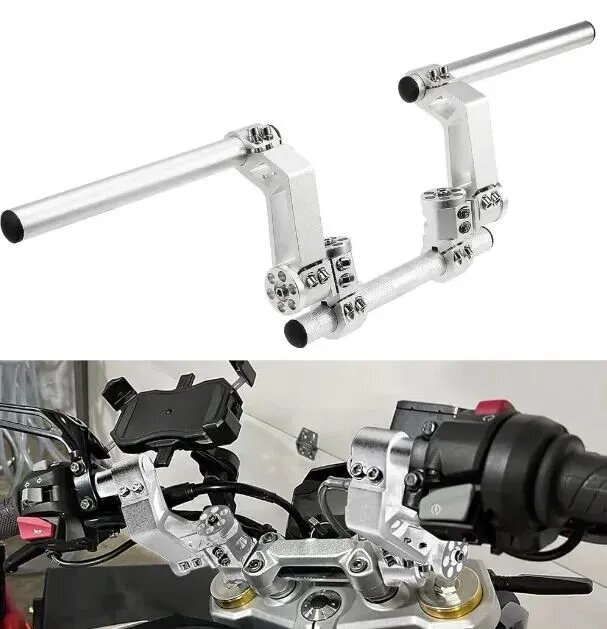 Руль для мотоцикла 22 mm регулируемый Серебро