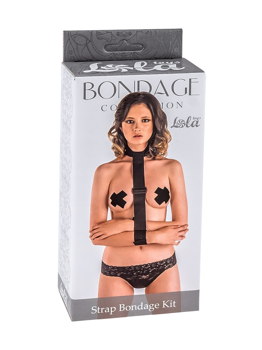 Ошейник с лентой "Strap Bondage Kit", плюс размер, черный, полиэстер, водонепроницаемый
