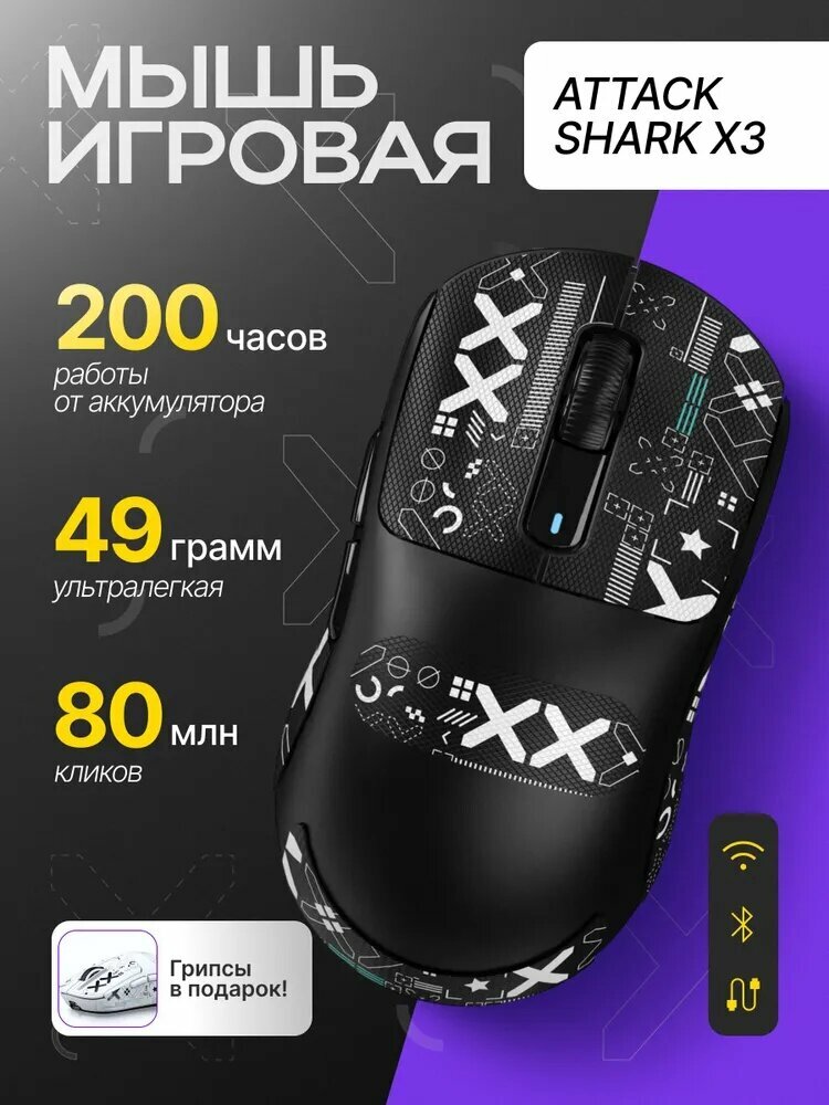 Мышь, гироскопическая, беспроводная, для правой руки, черная