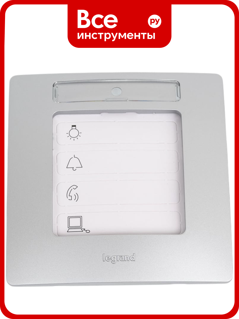Рамка Legrand Etika 1 пост с держателем для маркировки, алюминиевый корпус, серебристый цвет, защита IP20 уровня