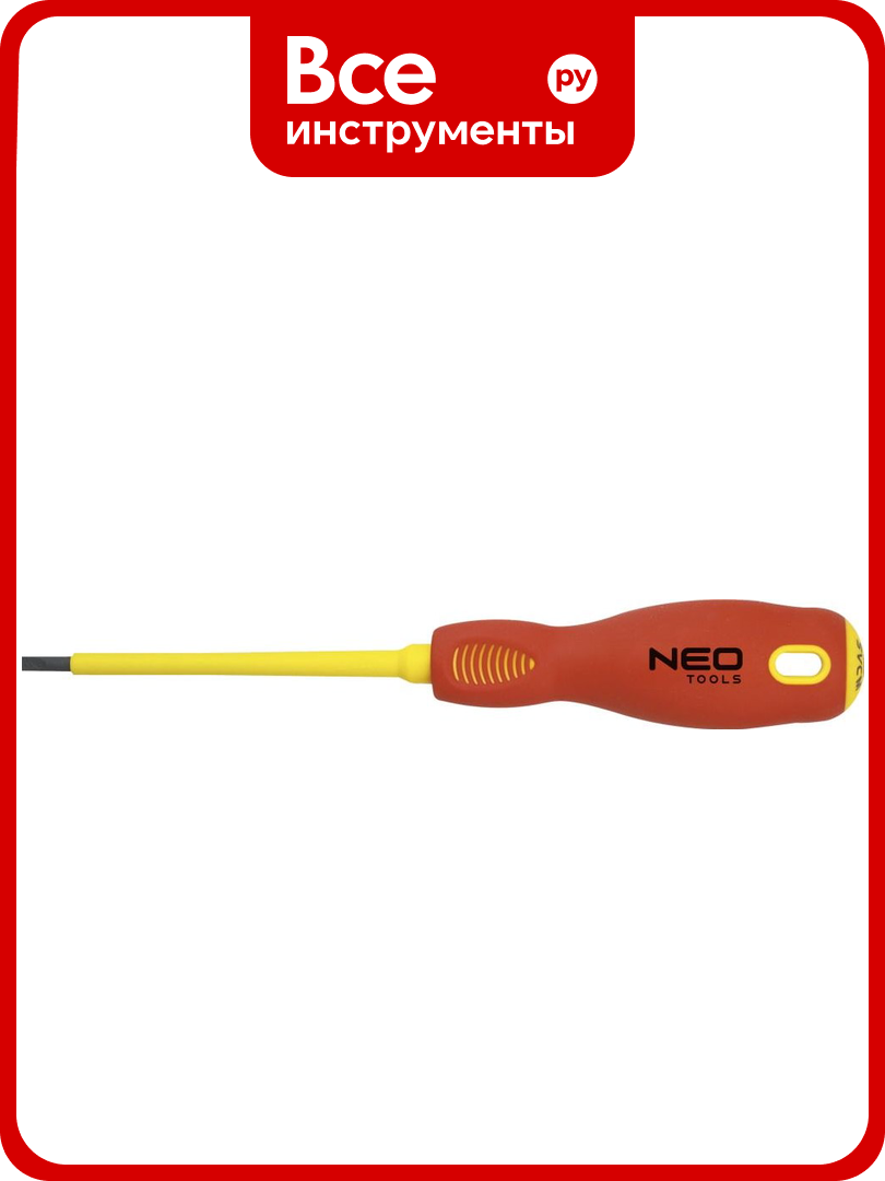 Шлицевая отвертка NEO Tools 4.0×100 мм CrMo с диэлектрическим покрытием, магнитным наконечником и двухкомпонентной