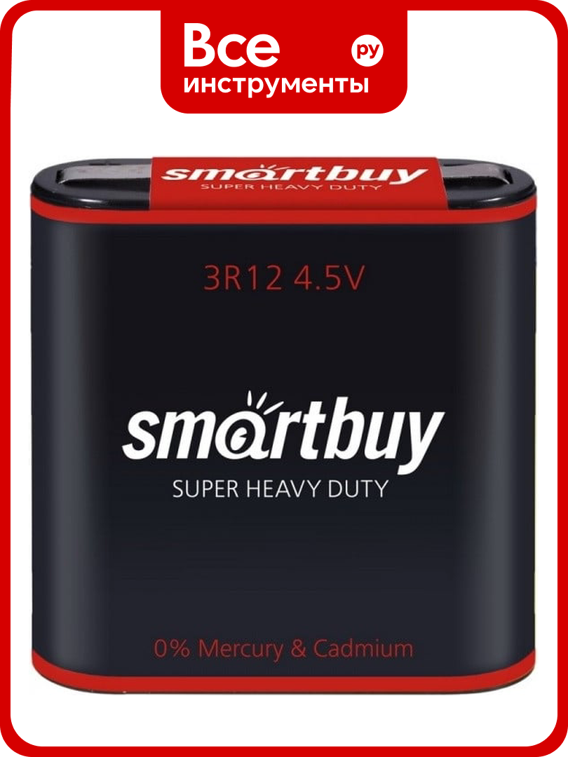 Батарейка Smartbuy солевая 3R12, типоразмер 3R12, солевой элемент, напряжение 4.5 В, для портативных устройств