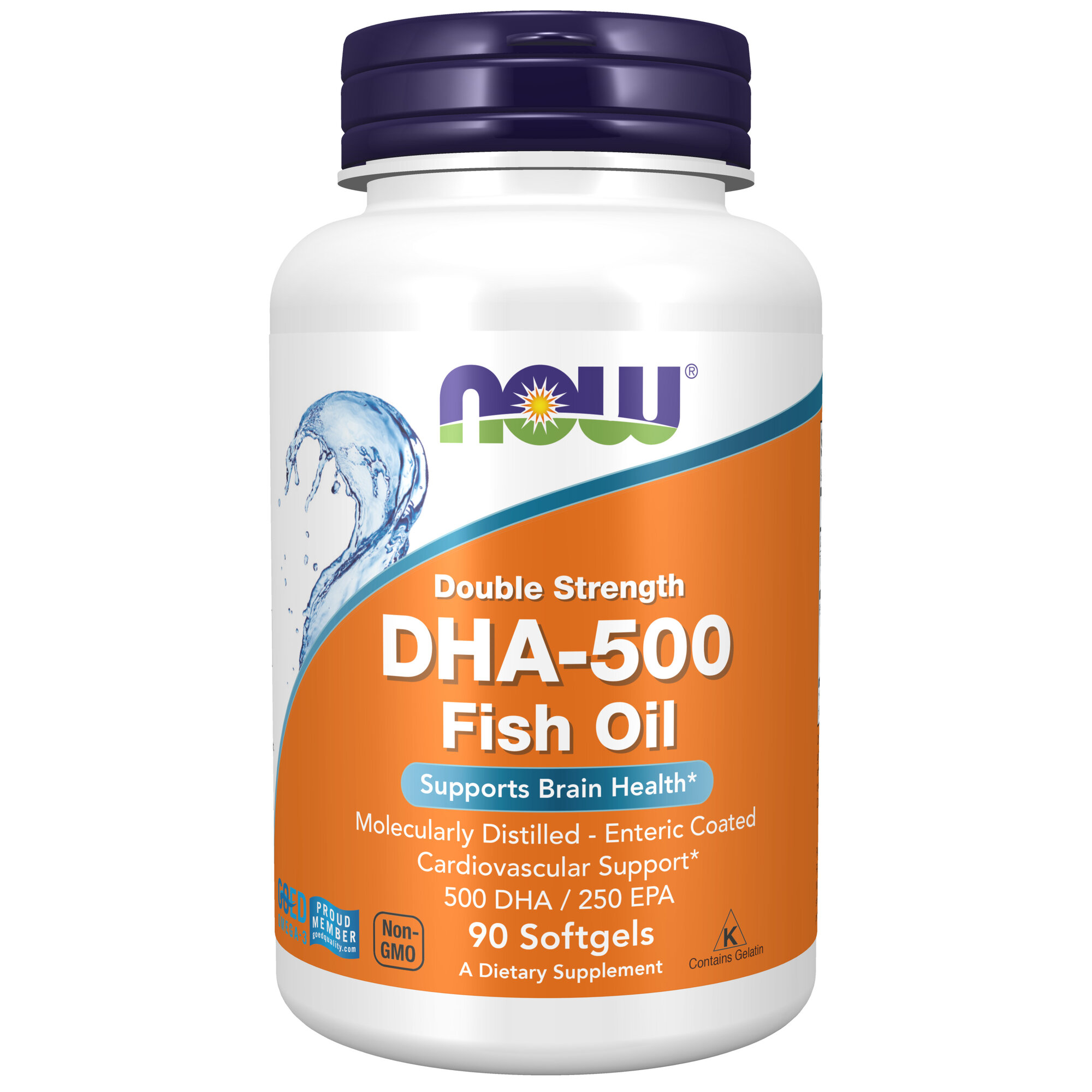 Рыбий жир, 500 DHA 250 EPA, NOW DHA-500 Fish Oil, 90 мягких капсул двойной концентрации