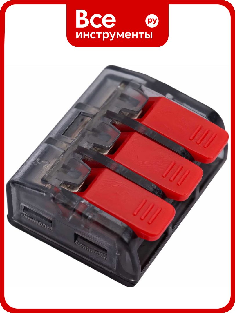 Клемма EKF СМК 221-413, 3 отверстия, 0.2-4.0мм2, 100шт, PROxima SQ plc-smk-221-413, пластиковый корпус, черный цвет