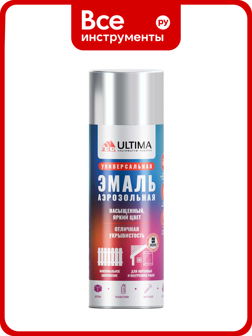 Аэрозольная краска ULTIMA хром металлик, универсальная, 520 мл ULT020