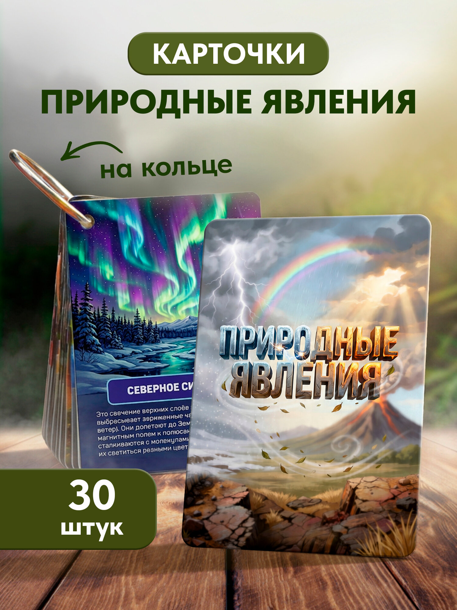Набор карточек «Природные явления» на кольце, 30 штук, 10х7 см