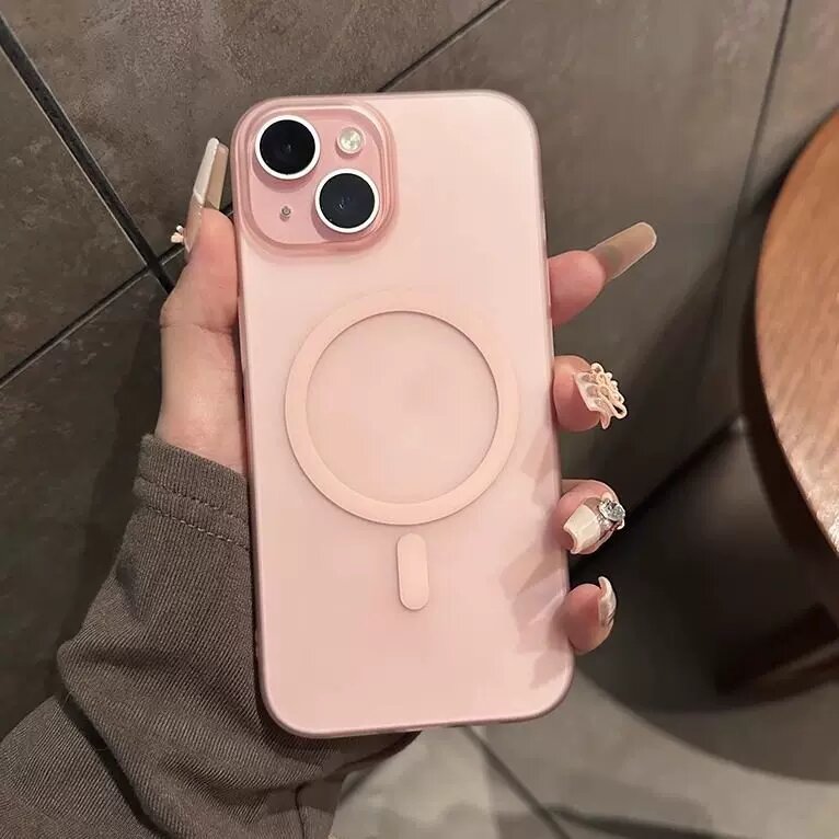 Чехол для iPhone 16 Plus с матовой текстурой, яблочно-розовый, жесткий с магнитным кольцом