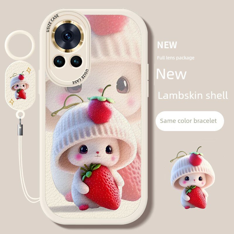 Huawei nova 14 Активная версия Белый защитный чехол с клубничной деталью и подвесным брелоком