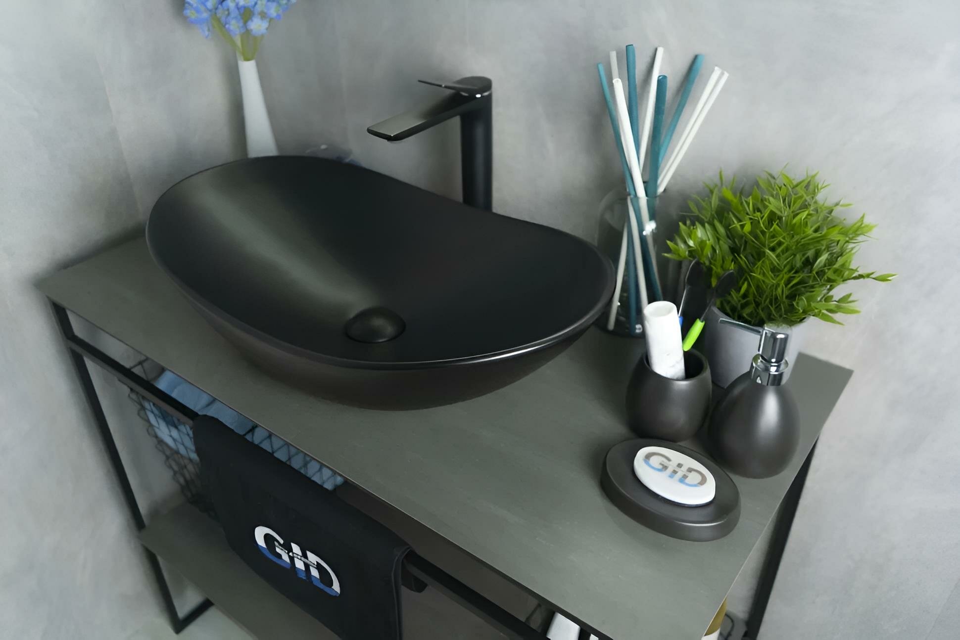 Раковина GID-ceramic Lago BM9811, овальная, накладная, матовая, черная