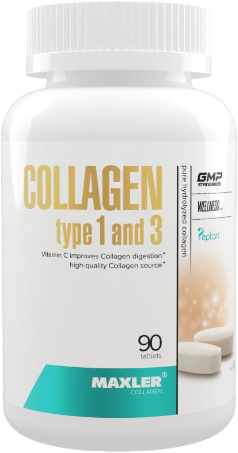 MAXLER Гидролизованный коллаген тип 1 и 3 + Витамин С 90 таблеток Collagen Type I & III 90 30g