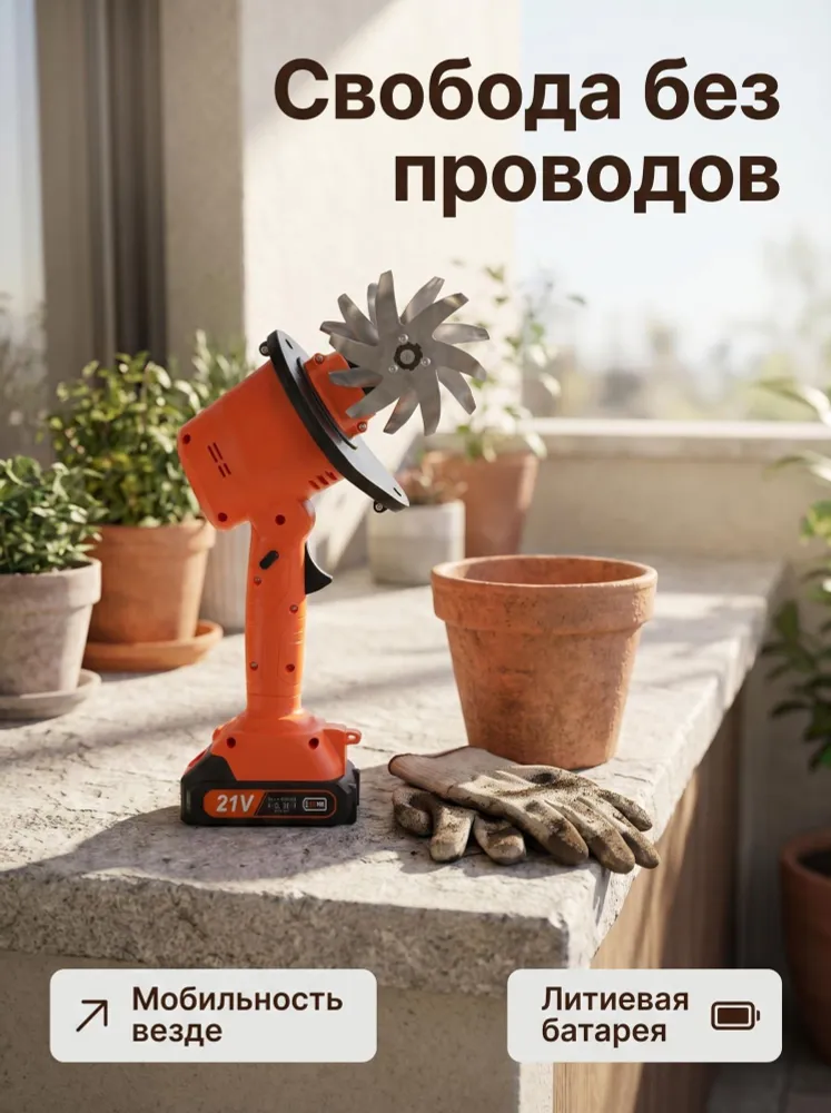 Прополочная машинка 3-в-1 аккумуляторная 21В, 2350 об/мин, ширина 10 см, с 2 батареями, для дачи и огорода