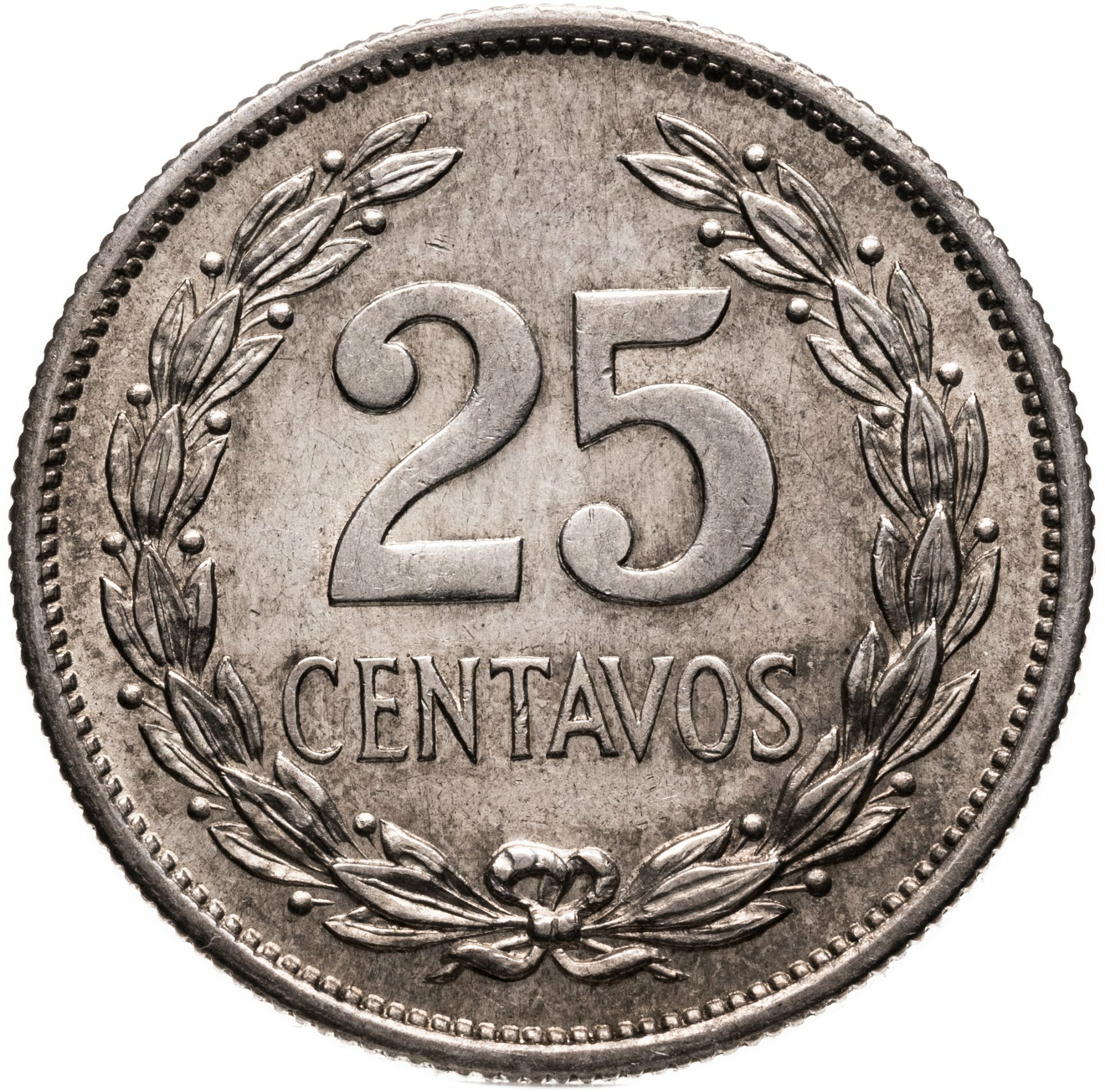 Сальвадор 25 сентаво centavos 1944, Серебро 900, в сохранности AU