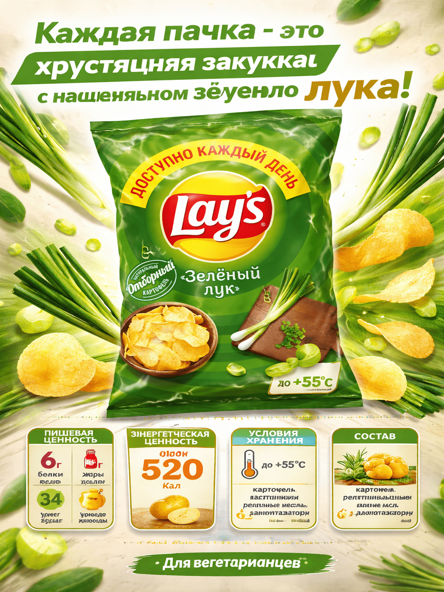 Чипсы Lay's Зеленый лук, 70г