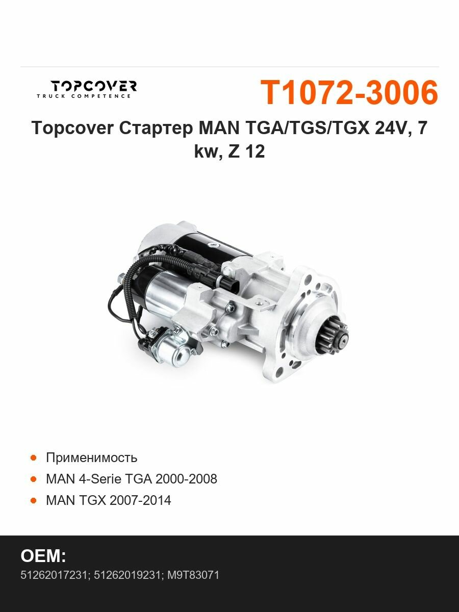 Topcover Стартер MAN TGA/TGS/TGX 24V, 7 kw, Z 12