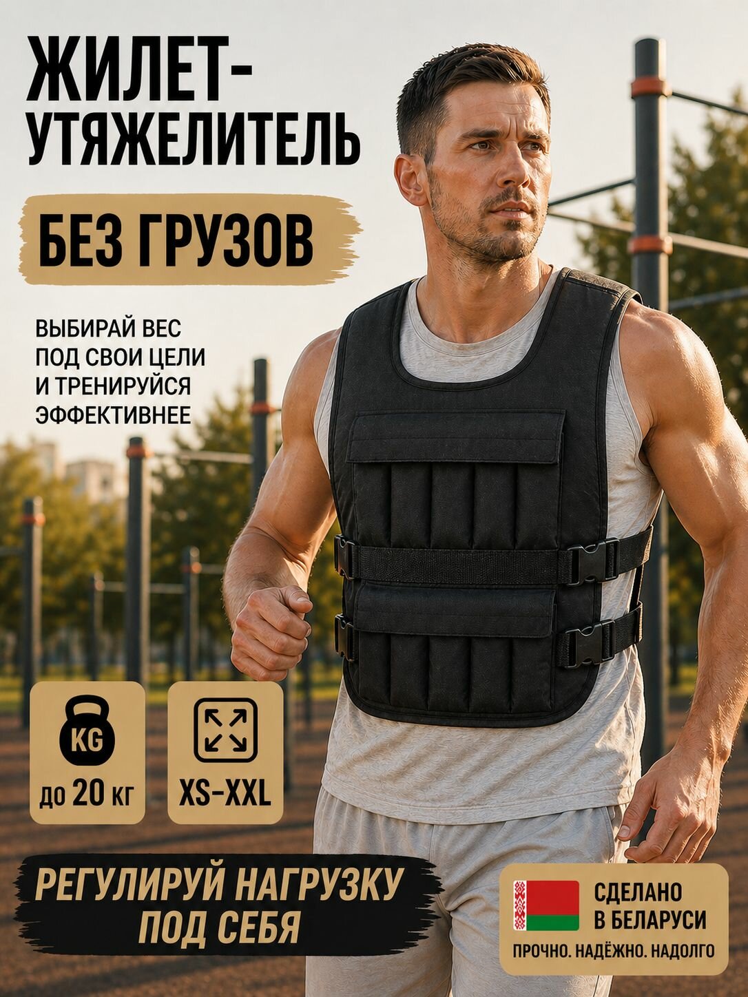 Жилет утяжелитель без грузов (до 20 кг) чёрный