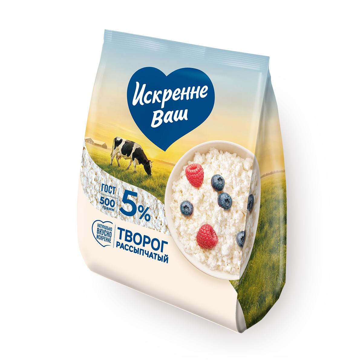 Творог Искренне Ваш, рассыпчатый, 5 % жирности, 500 грамм, 1 упаковка