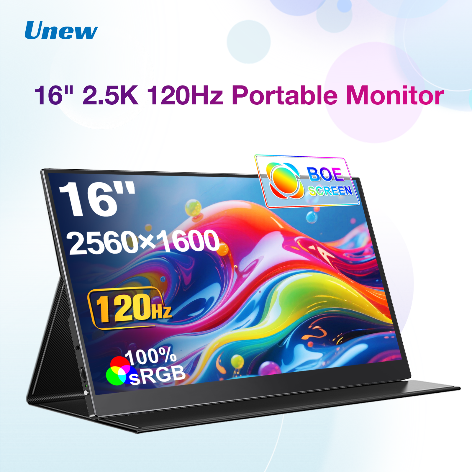 Портативный монитор UNEW, IPS, 2560х1440, 120Гц, глянцевый, с колонками
